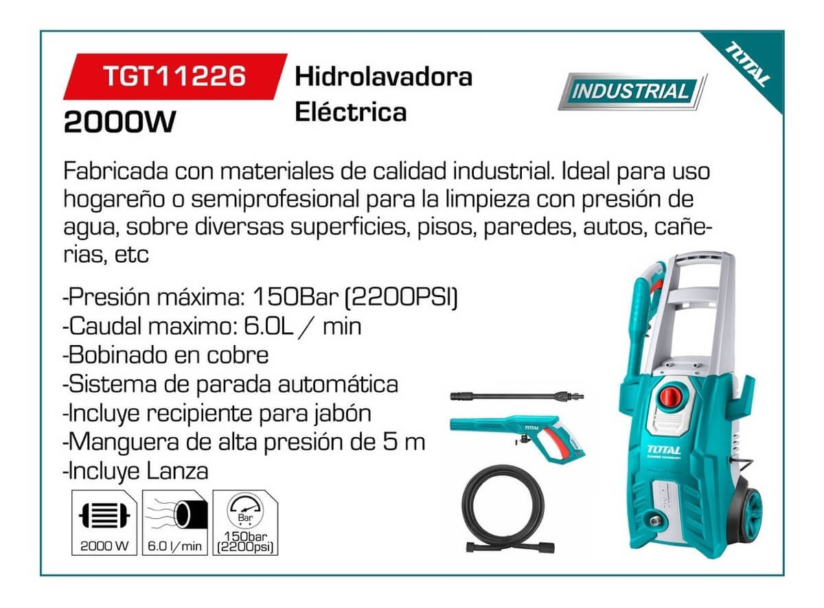 Hidrolavadora 150Bar 2000W TOTAL – BULPLUS